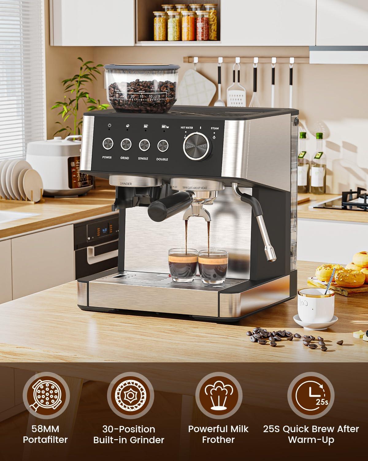 (2025 Upgrade Espresso Machine with Grinder, 20 Bar Professional ...